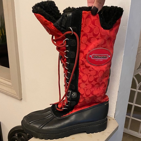 Coach | Shoes | Coach Red And Black Laceup Boots | Poshmark